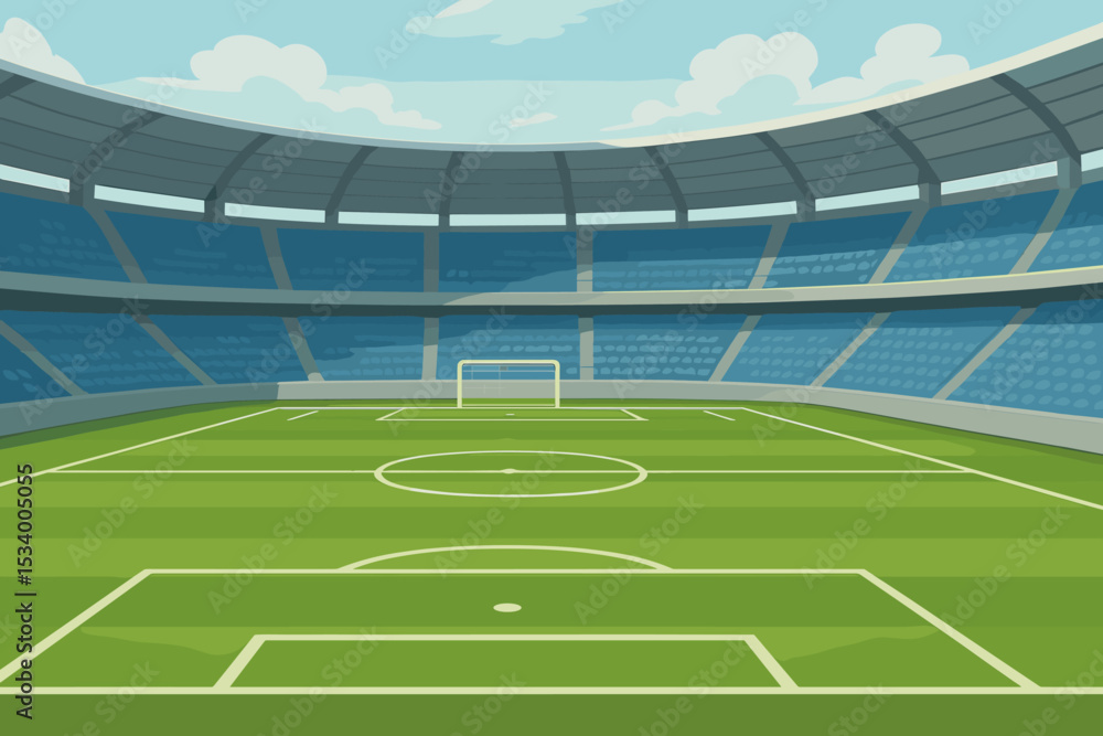 Cartoon football stadium background. Empty soccer arena with green ...