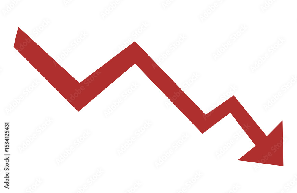 Red arrow going down stock icon on white background. Symbol of down ...