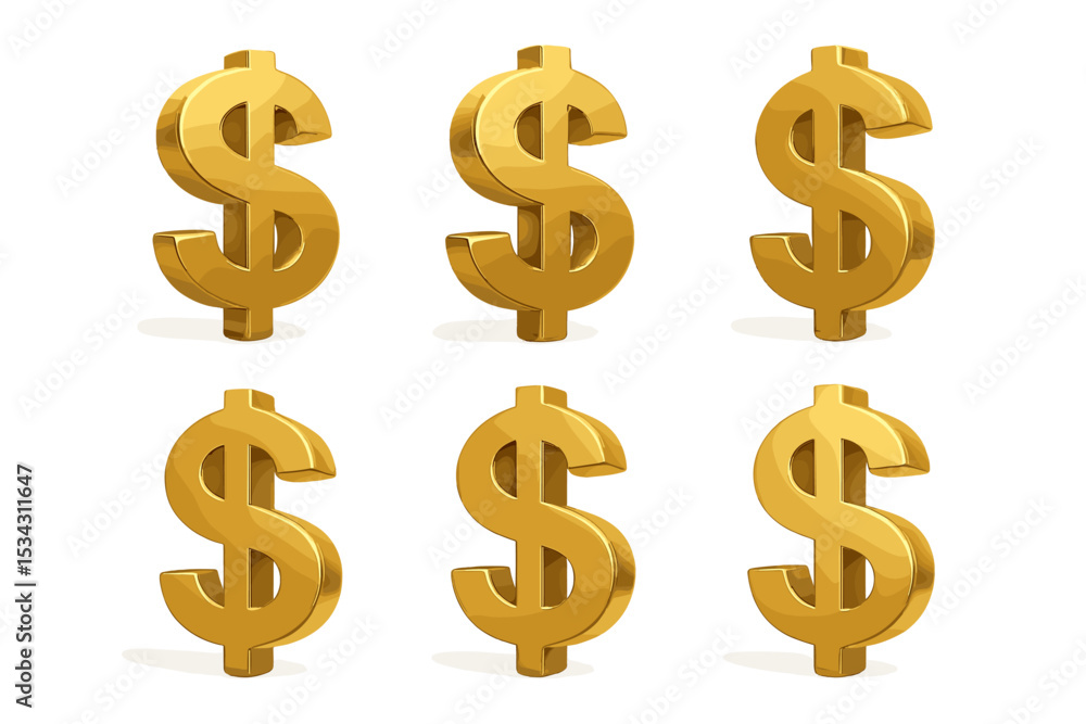 Gold dollar signs arranged in two rows with six symbols representing ...