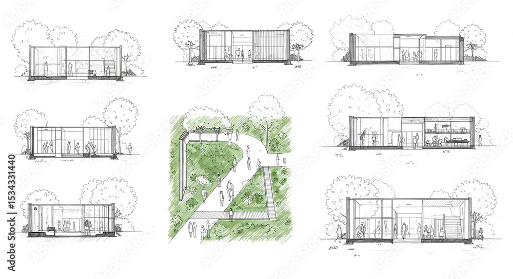 Architectural Drawings, Minimal style cad tree line drawing, Side view ...