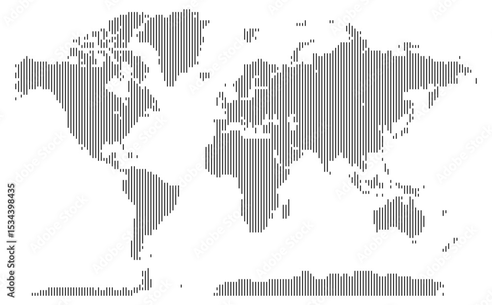Realistic vertical line shape earth map made entirely of small line to ...