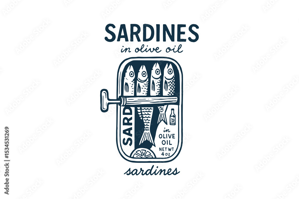 Sardines in Olive Oil – Vintage Fish Can Label Art Stock Vector | Adobe ...
