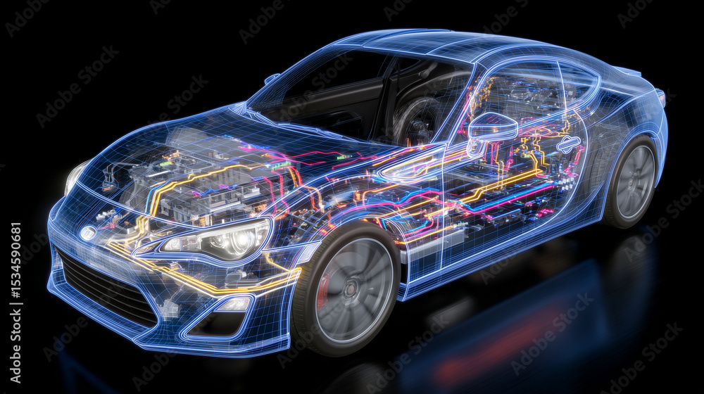 Transparent overlay showing the complex electrical network of a modern ...