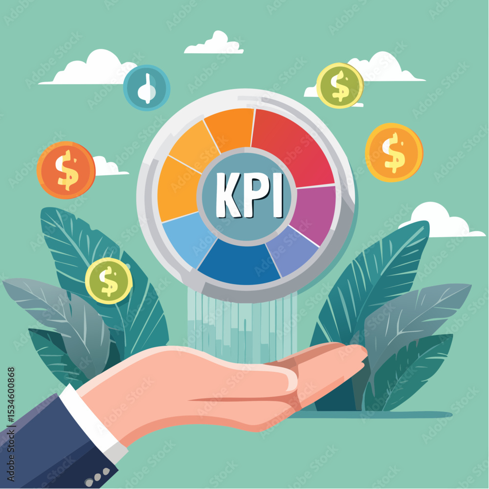 KPI key performance indicator, success benchmark or measuring goal ...