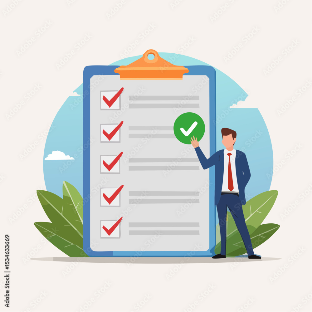 Criteria checklist report, evaluation list, complete checkbox, finish ...