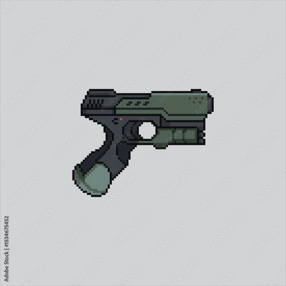 Vector de Stock Pixel art illustration Futuristic Gun. Pixelated ...