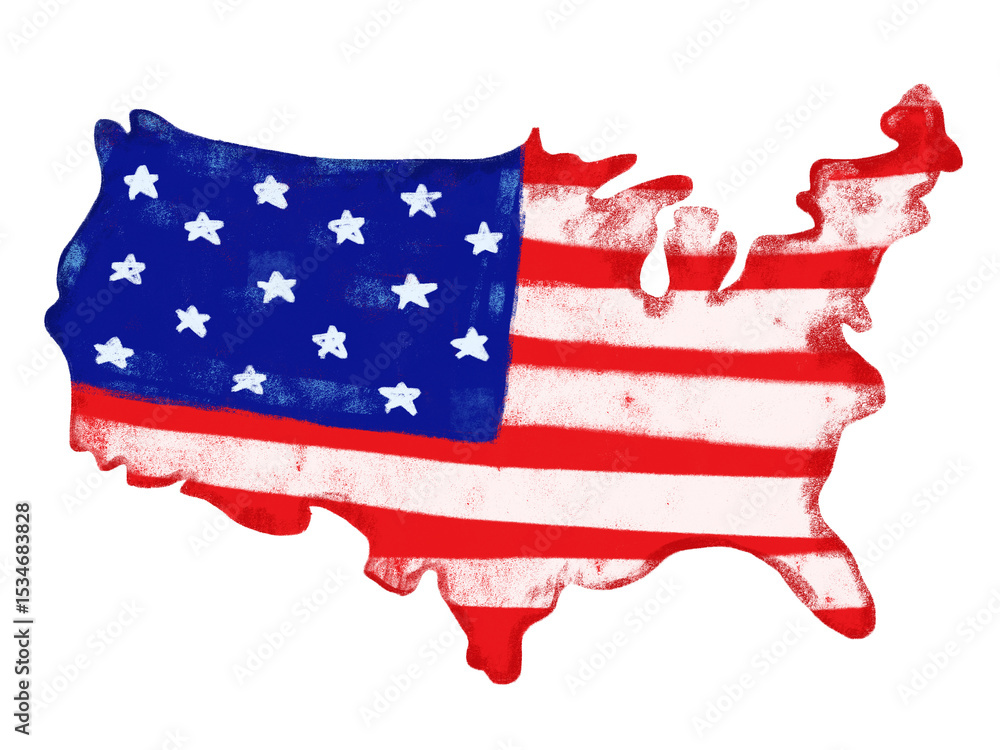 Cute hand drawn united states of america map doodle crayon brush grunge ...