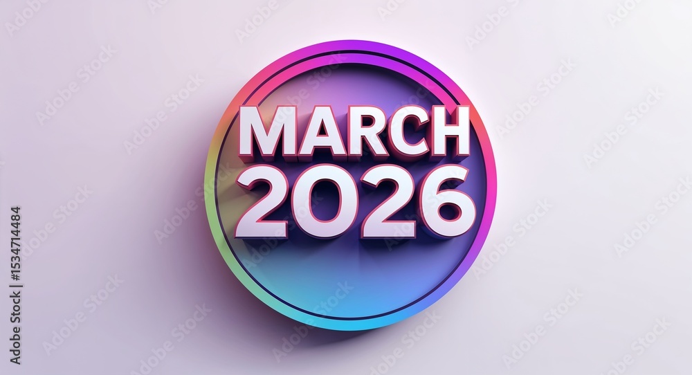 march 2026 text digital graphic 3d text contrast circular gradient ...