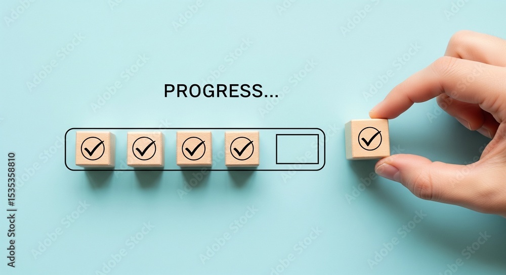 Checklist and task progress tracking concept. A hand placing the final ...