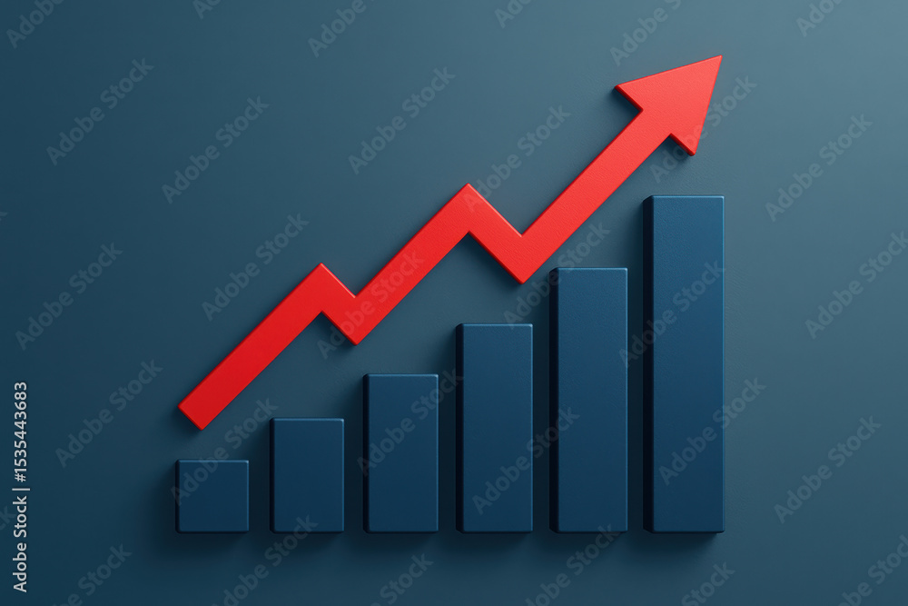 A rising trend is illustrated by the steady growth dark blue bars ...