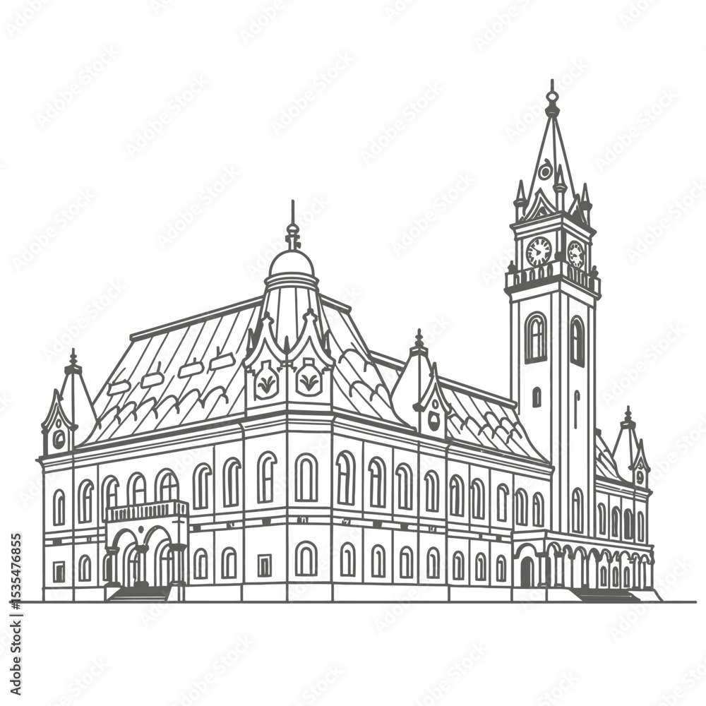 Chhatrapati Shivaji Maharaj Terminus Mumbai Line Art Illustration ...
