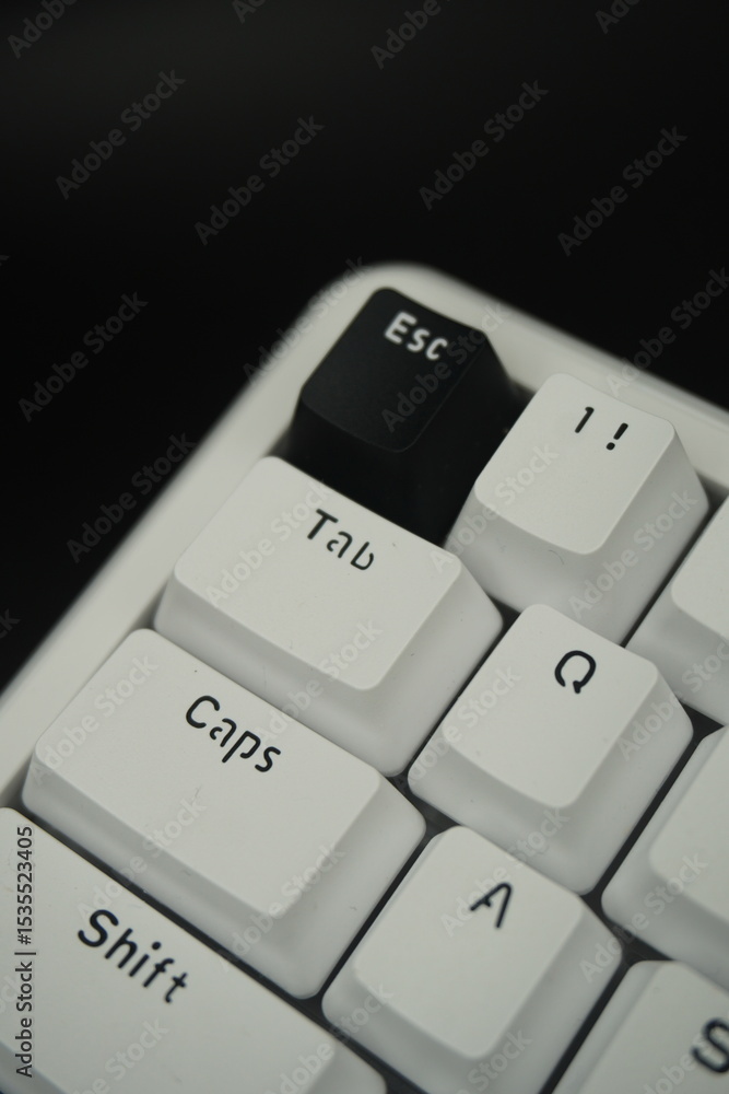 Black escape key on a mechanical keyboard with monochrome theme with ...