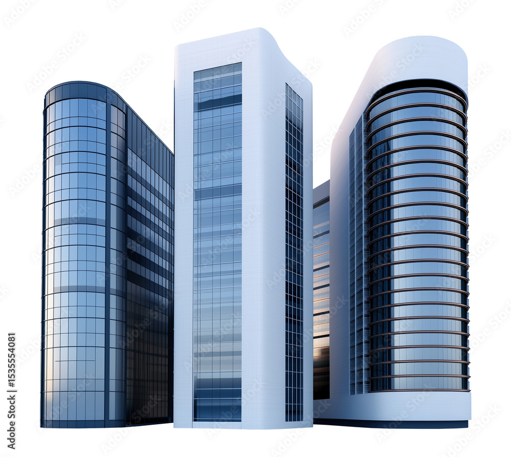High-rise glass business complex with modern facades transparent image ...