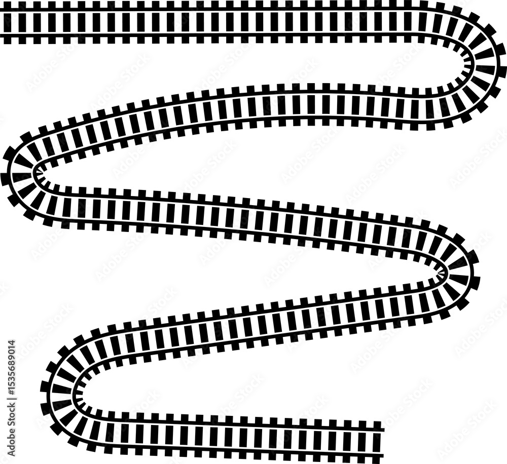 Railway train track route. Rail line, subway map, and railroad elements ...