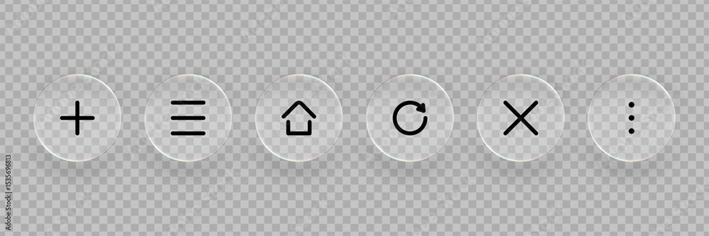 Glassmorphism computer interface buttons. Collection of liquid glass ...