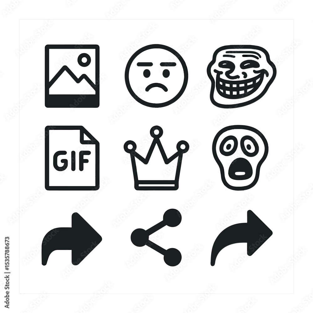 Internet Meme Icons. Flat icon set of internet memes: viral image ...