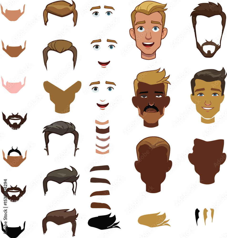Collection of male faces with various expressions, hairstyles, and ...