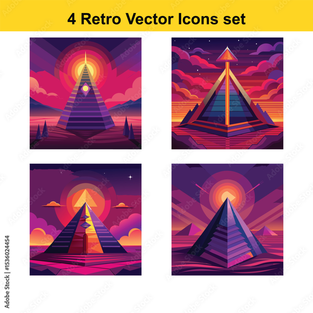 Retro Pyramid Vector Icons 4 Unique Designs for Digital Projects の ...