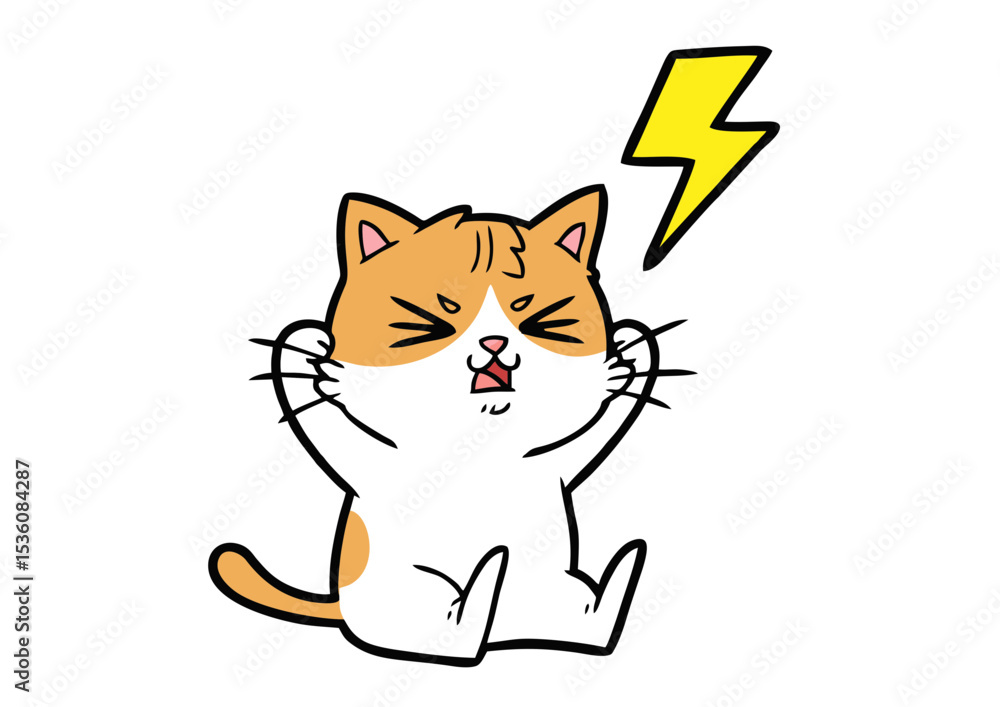 Angry Cartoon Cat Illustration Furious Feline with Electrical Bolt ...