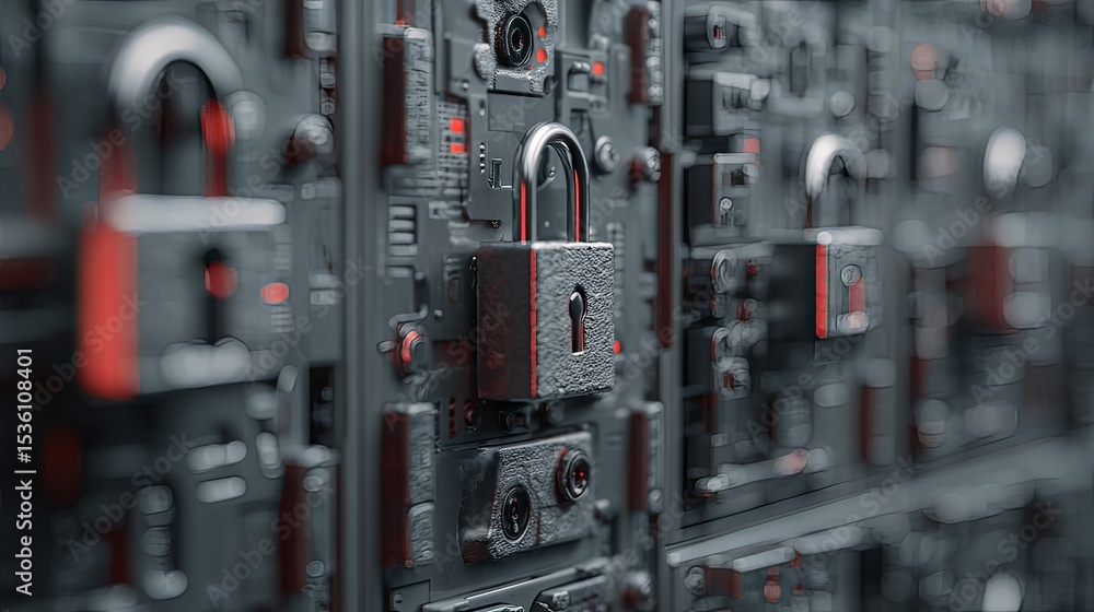 secure login padlocks and encrypted data panels. Stock Illustration ...
