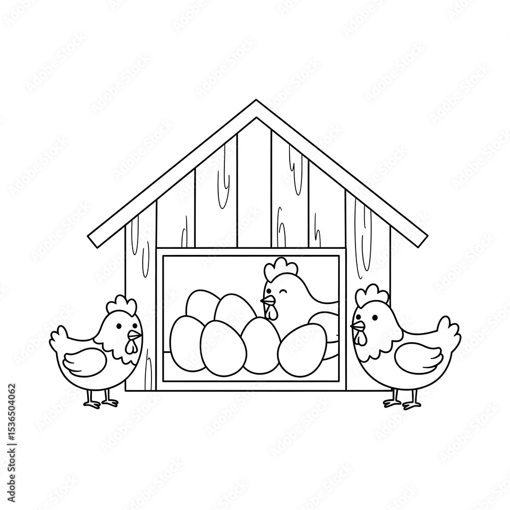 Cute chicken coop coloring page for kids printable sheets farm animals ...