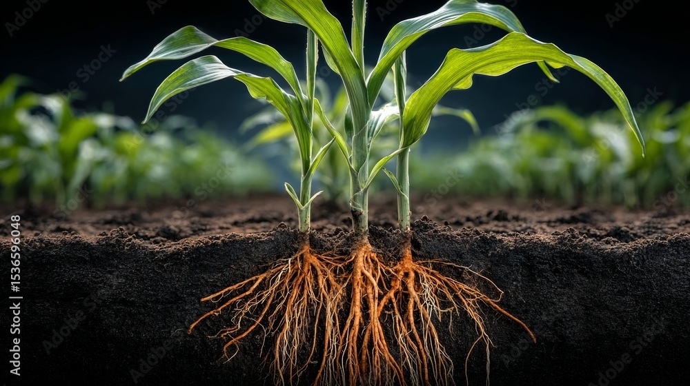 Vibrant maize crop flourishing in nutrient-rich soil, demonstrating ...