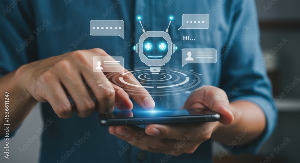 Person interacting with a chatbot on a mobile phone showcasing ...