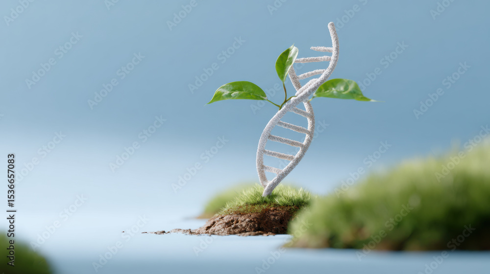 DNA strand grows into plant, symbolizing fusion of science and nature ...