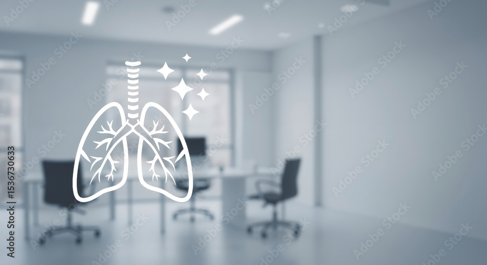 Healthy lungs outline with sparkles in modern medical office setting ...