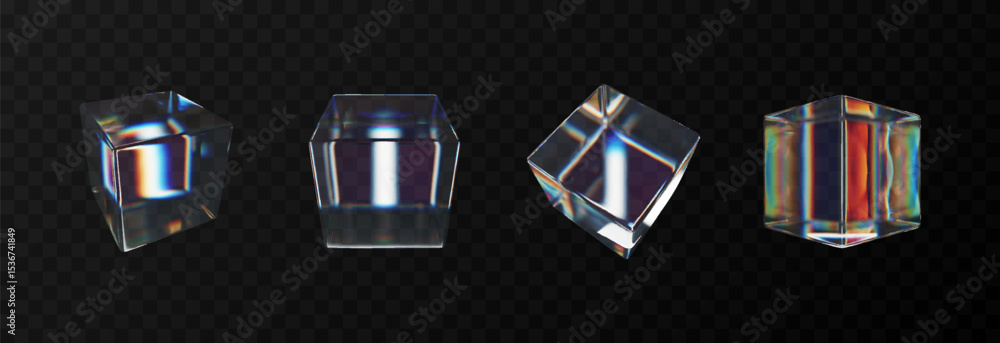 Vector set of 3D cubes with dispersion effect png. Glass cube from ...