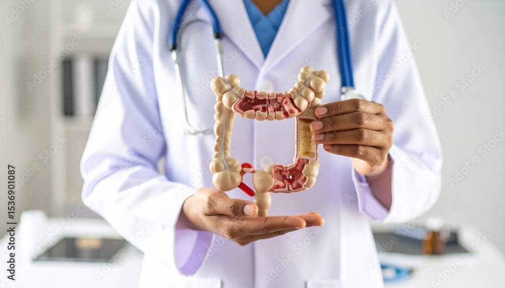 Doctor's Hands Hold Anatomical Large Intestine Model for Medical ...