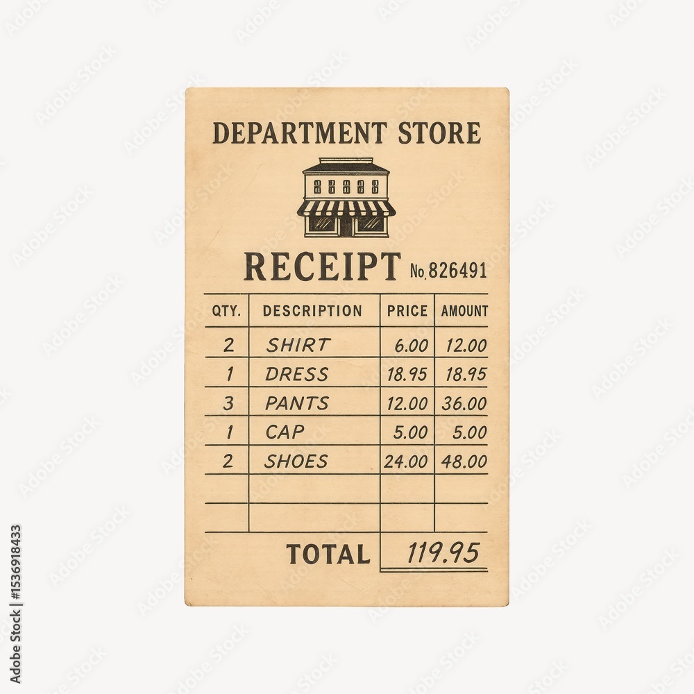 Vintage department store receipt. Stock Illustration | Adobe Stock