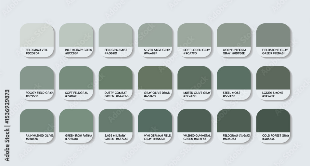 Feldgrau Color Palette. Feldgrau color Tone Swatch Chart with HEX Codes ...