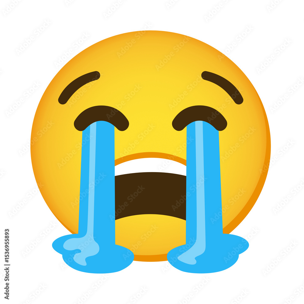 Crying sad emoji with tears streaming from closed eyes, open mouth, and ...