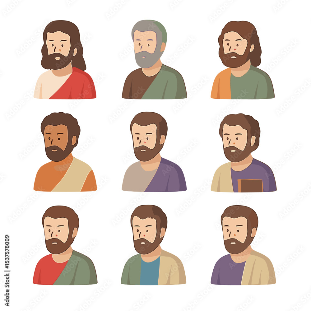 Apostles Icon Set. Isometric Flat icon set of Jesus and the twelve ...