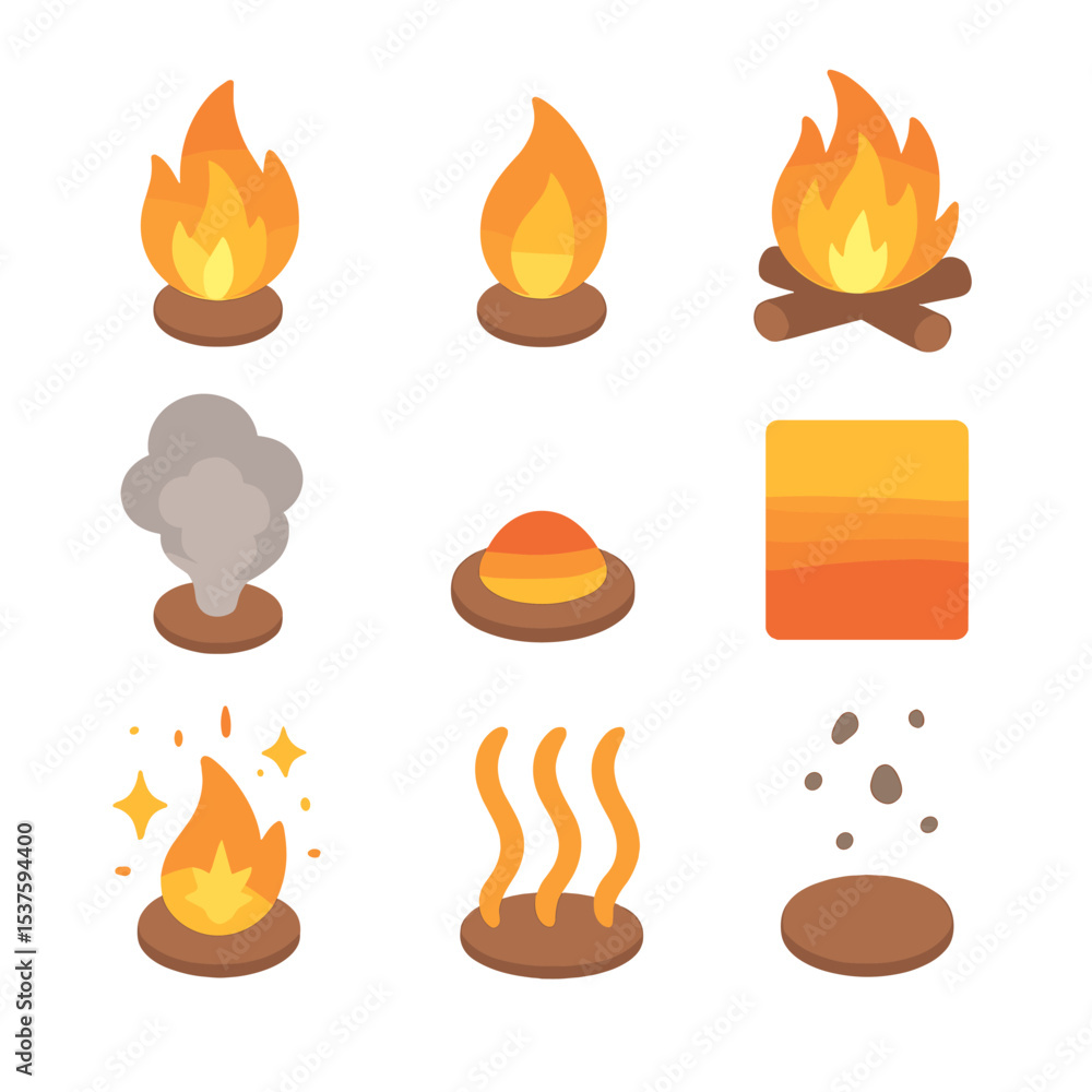 Flame Behavior Icons. Isometric Flat icon set of flame behaviors ...