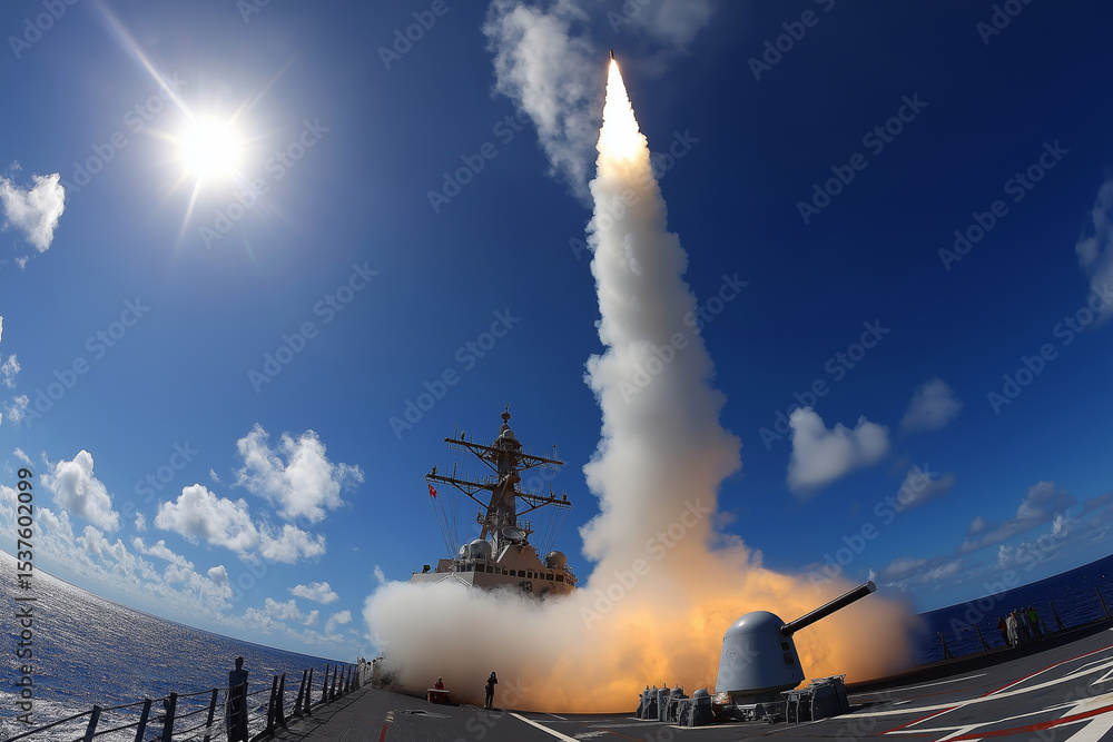 Missile Launch from Navy Warship at Sea Stock Photo | Adobe Stock