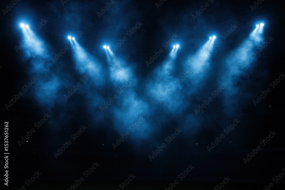 Epic Stadium Arena with Dramatic Blue Spotlights and Atmospheric Smoke ...