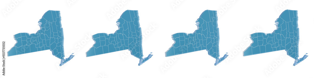 Set of 4 3d blue frosted glass maps of New York state of United States ...