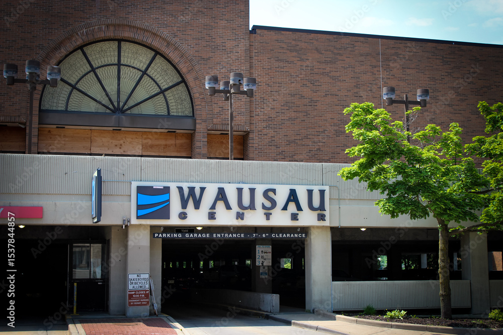 Wausau, Wisconsin - June 6, 2025: A view of a large parking garage ...