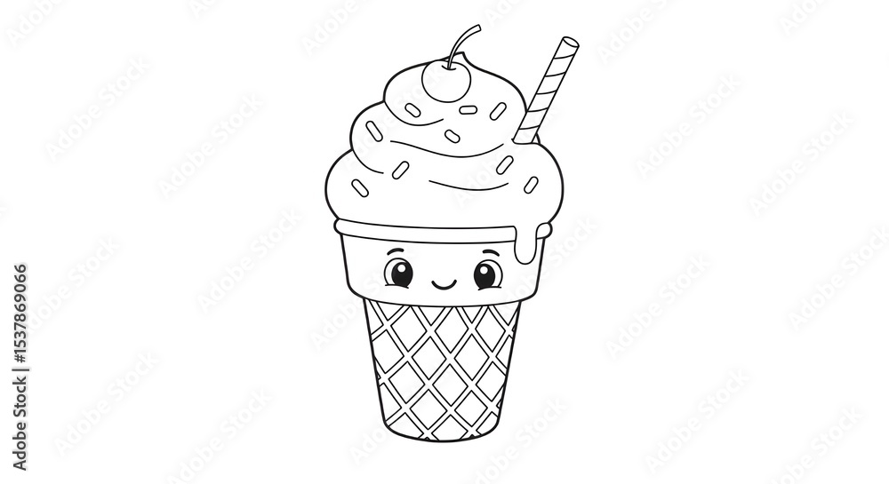 Coloring pages. ice cream and cute fruits theme . easy coloring page ...