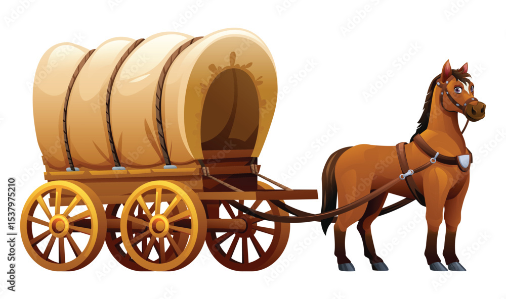 Classic horse covered wagon, an iconic symbol of pioneer travel and the ...