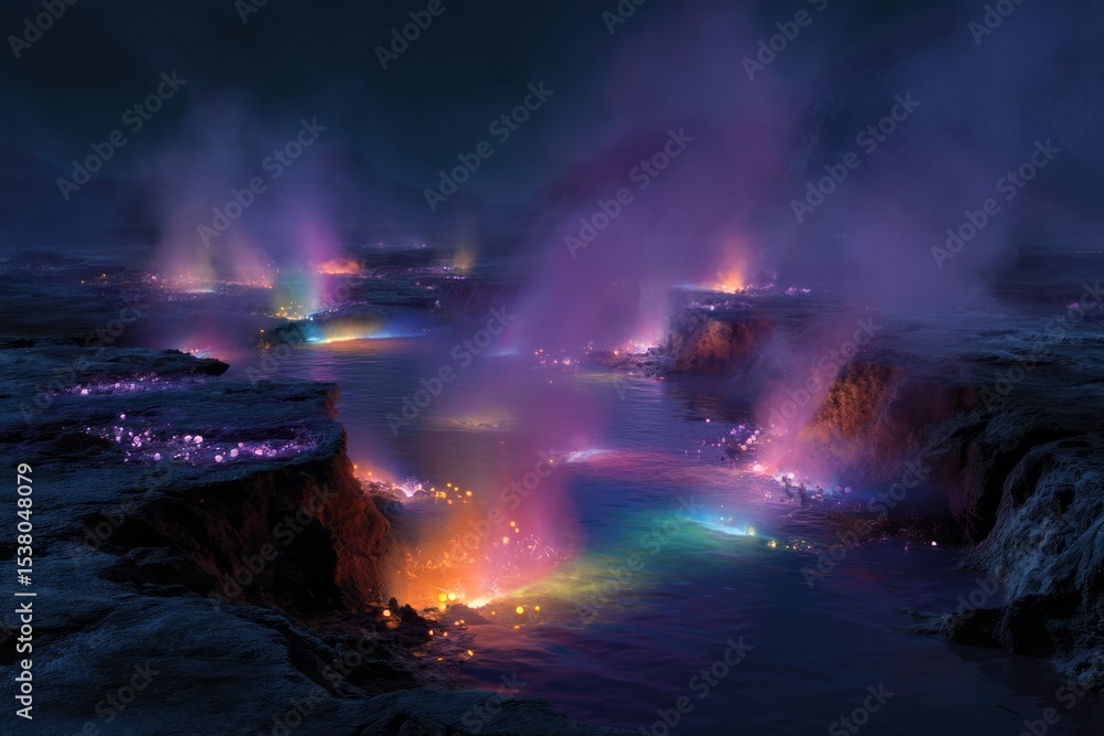 Vibrant Geothermal Hot Springs Emitting Multicolored Steam and ...