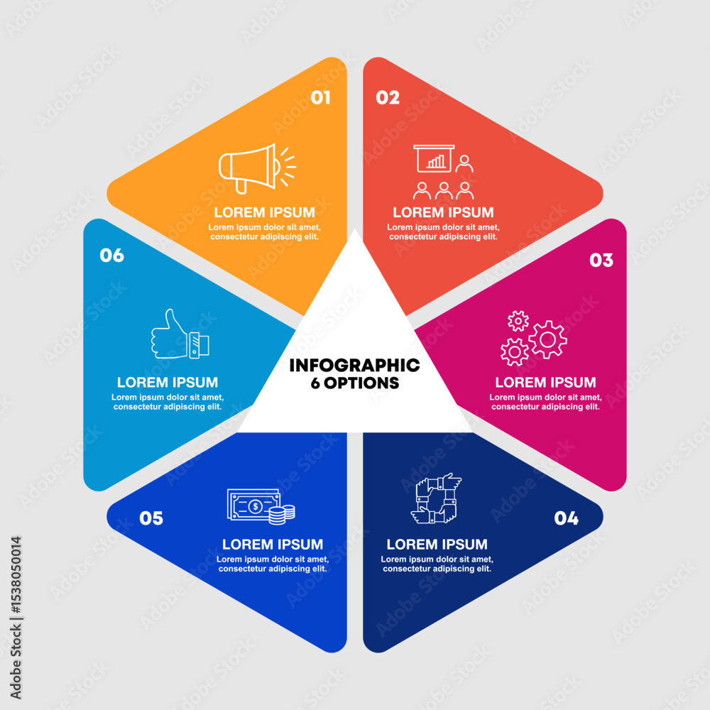 Venn diagram Infographic circular with 6 options. hexagon chart that ...
