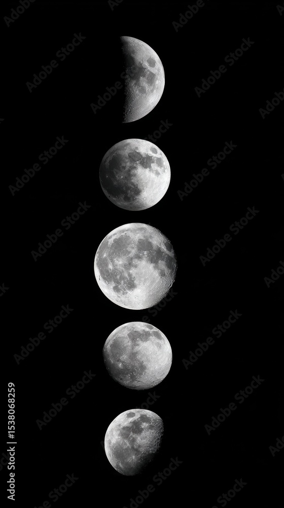Phases of the Moon Displayed Vertically Against a Dark Sky Stock Photo ...