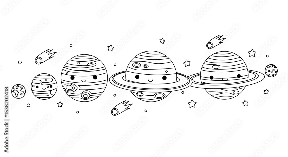 Cute planets coloring page for kids, solar system planets drawing ...