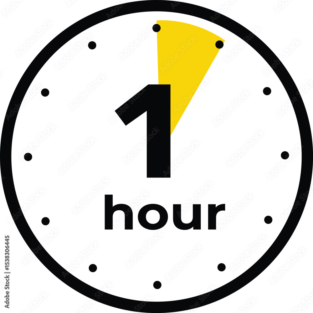 1 hour Analog Clock Icon on transparent background design. Vector ...