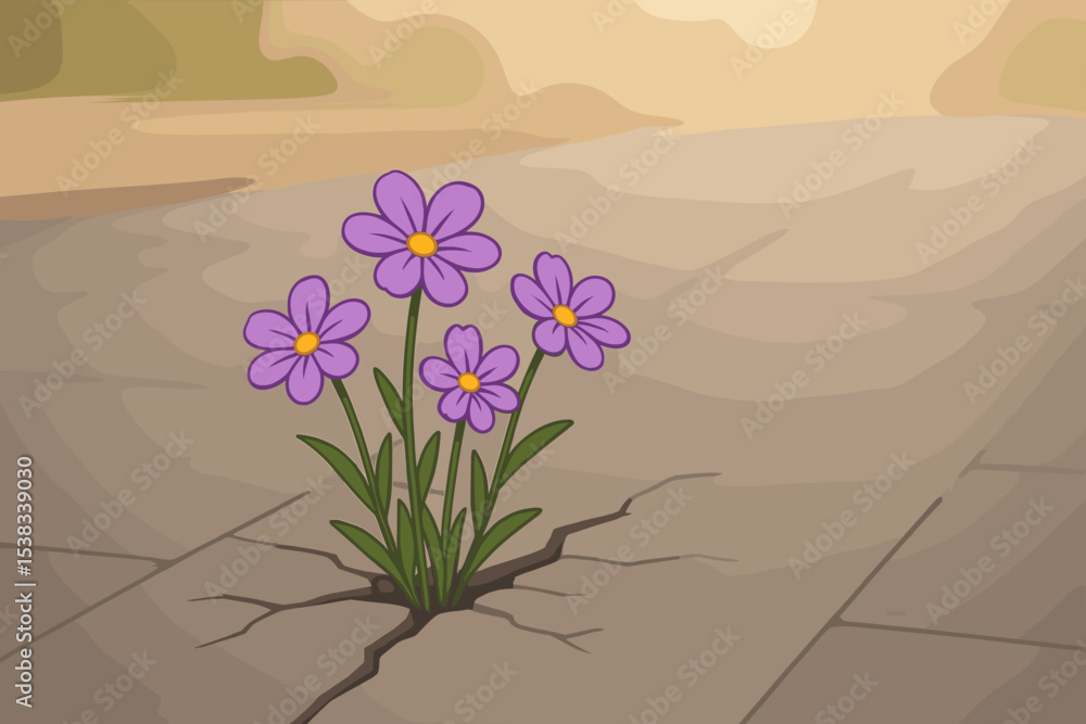 Flower growing through crack in concrete. Metaphor for hope, resilience ...