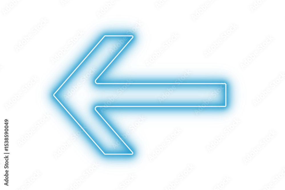Blue color bright light neon arrow pointer pointing left with glowing ...