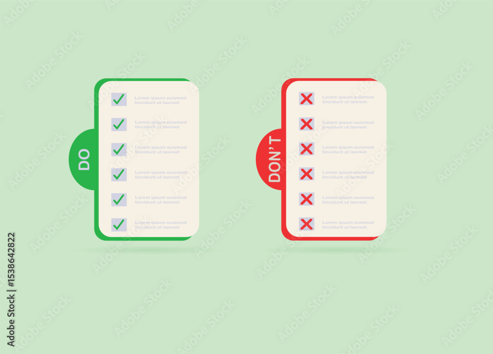 Do and don't icon. Dos and Don't vector illustration Pros and Cons sign ...